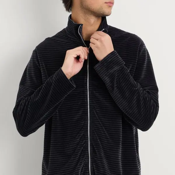 Our Legacy Shrunken Fullzip Polo - Phantom Stripe Velour